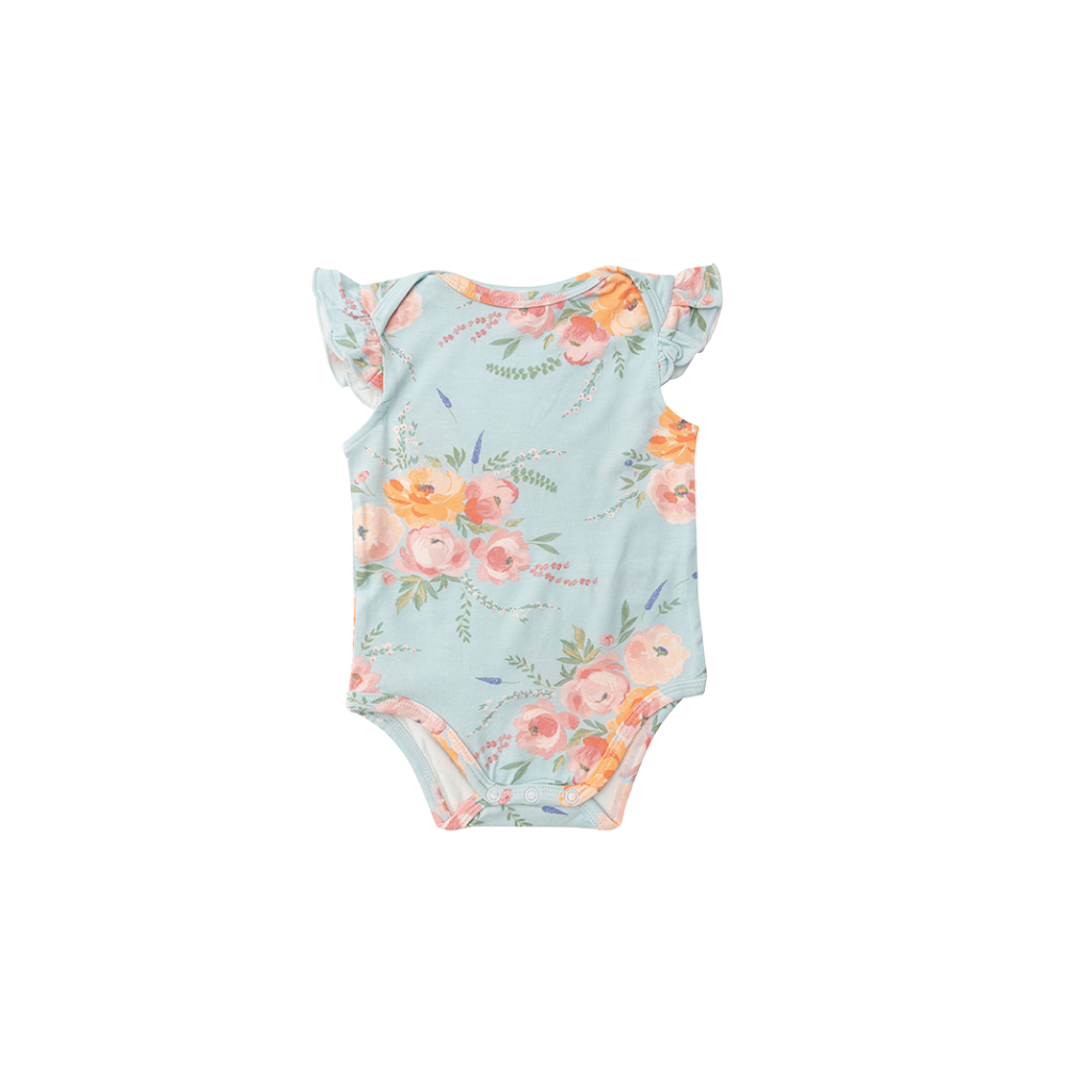 Angel Dear Peonies Girl Ruffle Bodysuit (Blue)| Motherswork Singapore